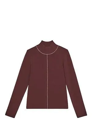 REISS Contrast-Stitch Stretch-Knit Jumper Burgundy Camel
