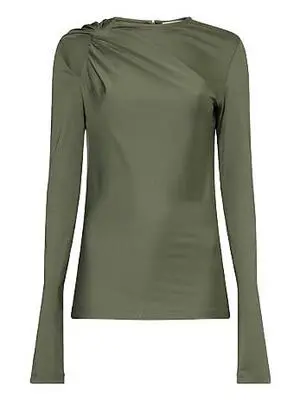 Victoria Beckham Twist Armhole Long-sleeve Satin Top - Oregano