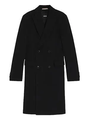 BOSS Double-breasted Peak-lapel Wool-blend Coat - Black