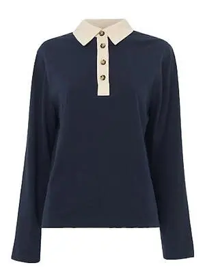 Whistles Long-sleeved Contrast-trim Cotton Polo Shirt - Blue