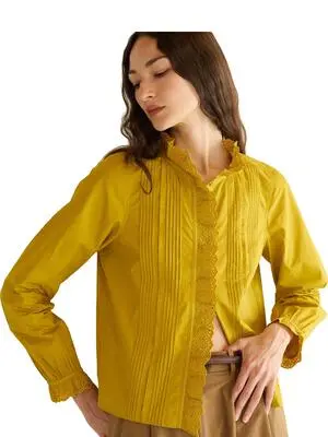DÔEN Leandra Pintucked Blouse - Oakmoss