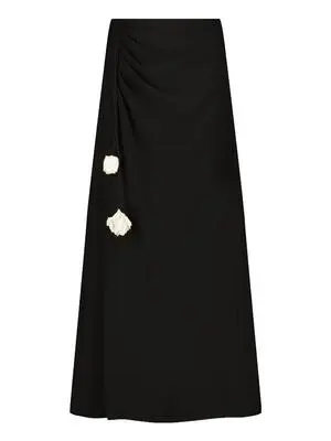 LELA ROSE Fluid Crepe Drop Flower Ruched Skirt