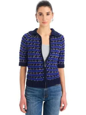 Allison Carlyle Zip Up Sweater - Black / Blue / Floral