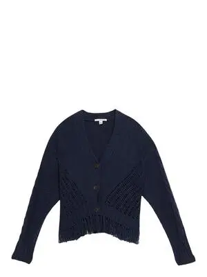 Autumn Cashmere Fringe-hem Organic Cotton Knit Cardigan - Navy