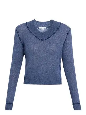 Autumn Cashmere Embroidered Cashmere-silk Sweater - Denim Comb