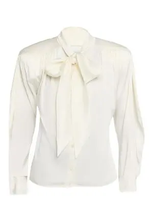 STELLA MCCARTNEY Satin Tie-Neck Padded-Shoulder Shirt