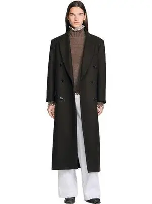Sandro Long Oversized Wool Coat - Brown