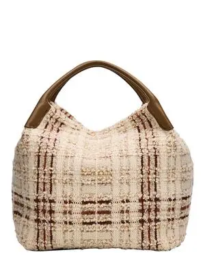 Loro Piana Bale Large Tweed Check Bucket Bag - Silky Cream