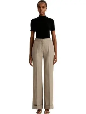 Oscar De La Renta Wool-Blend Wide-Leg Pants Natural