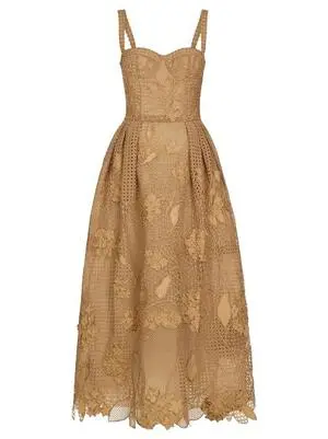 OSCAR DE LA RENTA Porcelain Flower Guipure Lattice Cocktail Dress
