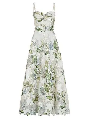 OSCAR DE LA RENTA Porcelain Flower Guipure Cocktail Dress