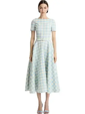 Oscar De La Renta Gingham Wool Dress Natural