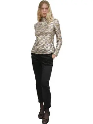 Rosetta Getty Fitted Turtleneck Top With Bauhaus Mesh Sequins - Stripe