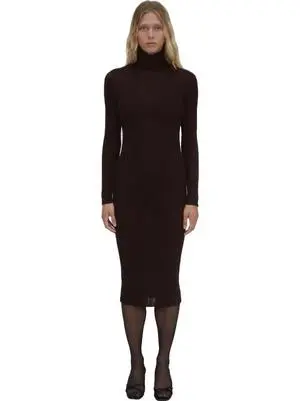 Rosetta Getty Plisse Turtleneck Dress - Brown