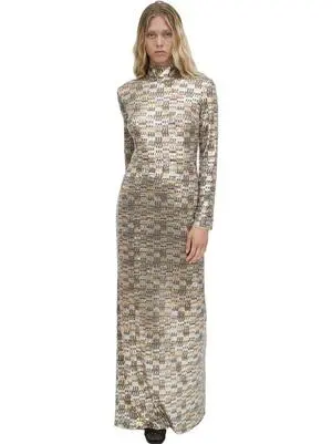 Rosetta Getty Fitted Turtleneck Sequin Maxi Dress - Stripe