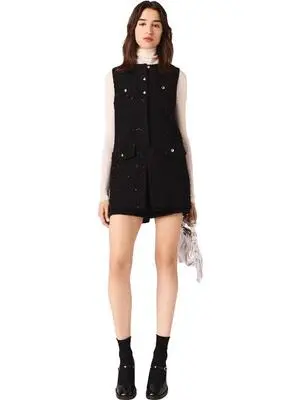 Maje Tweed Playsuit With Sequins - Black