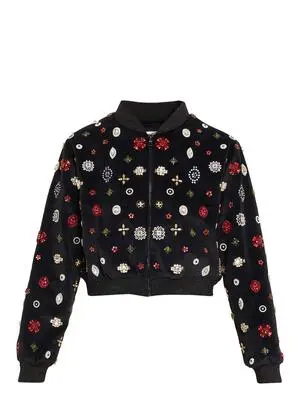 Alice + Olivia Jackie Embellished Bomber Jacket - Blk/mlt