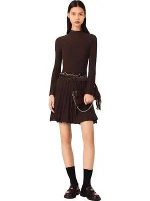 Maje High-neck Mini Skater Dress - Brown