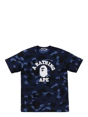 A BATHING APE Camo College Tee Shirt - Navy Blue