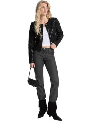 Michael Kors Sequined Tweed Cropped Jacket - Black