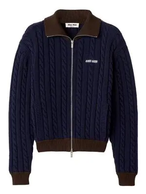 Miu Miu Wool And Cotton Zipper Cardigan - Navy