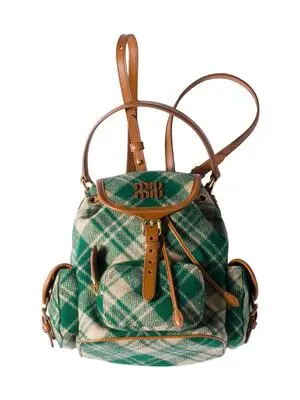 Miu Miu Plaid And Leather Backpack - Emerald Green