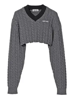 Miu Miu Wool And Cotton Sweater - Grey+blue