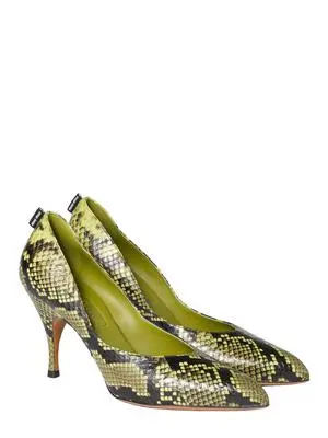 Miu Miu Python-print Ayers Leather Pumps - Fern Green