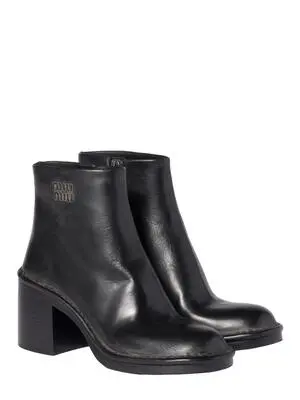 Miu Miu Leather Booties - Black