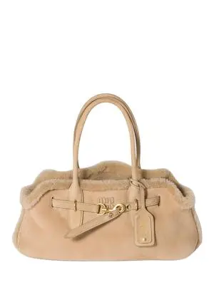 Miu Miu Aventure Shearling Tote - Sand Beige