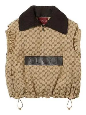 Gucci Gg Canvas Gilet With Leather Label - Brown