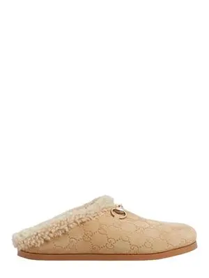 Gucci Gg Suede Mule With Horsebit - Beige