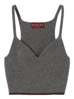 Gucci Rib Felted Wool Strappy Top With Web Trim - Grey
