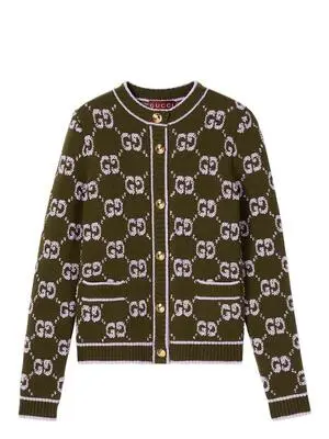 Gucci Gg Wool Bouclé Jacquard Cardigan - Green
