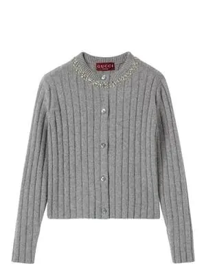 Gucci Ribbed Wool And Cashmere Cardigan - Grey