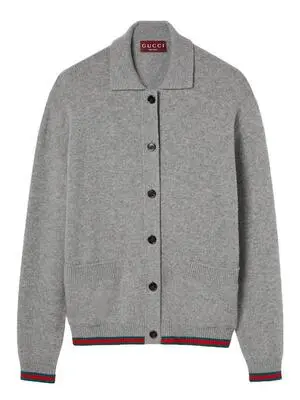 Gucci Wool And Cashmere Cardigan With Web - Grey