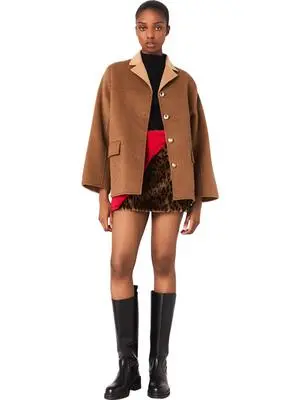 Maje Wool Double-faced Mid-length Coat With Contrasting Collar - Camel