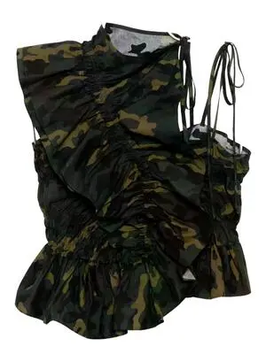JUUN.J Camo Shirring Top - Green