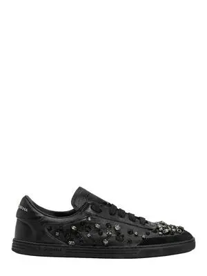 Dolce & Gabbana Crystal-embellished Leather Sneakers - Black