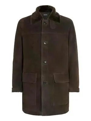 Zegna Shearling-collar Suede Coat - Brown