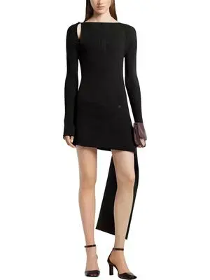 COURREGES Buttoned Asymmetric Knit Dress - Black