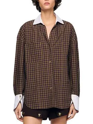 Sandro Valea Two Tone Check Shirt - Burgundy