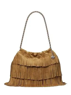TORY BURCH Fleming Suede Fringe Hobo Bag
