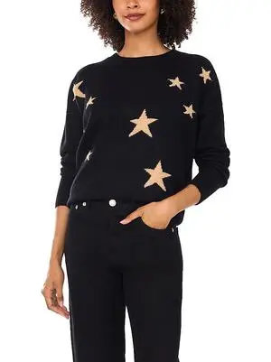 Vince Camuto Metallic Star Crewneck Sweater - Rich Black
