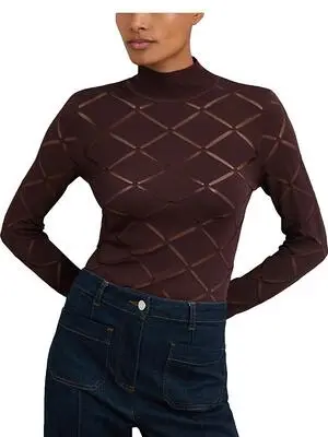REISS Seren Laser Cut Top - Burgundy
