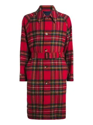 Polo Ralph Lauren Wool Tweed Plaid Balmacaan Coat - Red