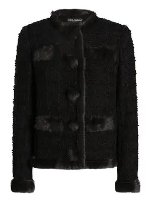 Dolce & Gabbana Single-breasted Tweed Jacket With Fur Details - Black
