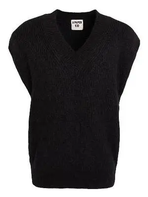 A PAPER KID Knitted V-neck Sweater - Black
