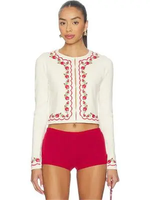 For Love & Lemons Rose Waltz Scalloped Knit Cardigan - Cream