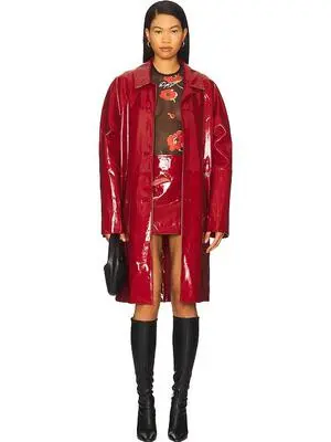 MOSCHINO JEANS Leather Long Overcoat - Red